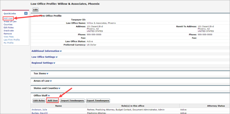 Creating and Managing Users – CounselLink Law Firm