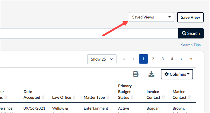 Saved Views – CounselLink Law Firm